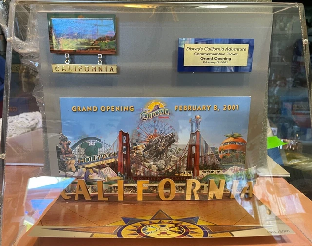 DISNEY- CALIFORNIA ADVENTURE Commemorative Ticket & 2 Pin Display ...