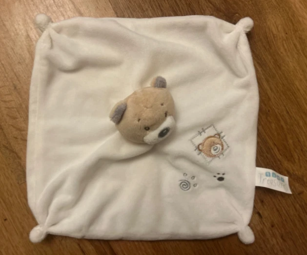 TINY TREASURES PATCH White Teddy Bear Card Factory Comforter Blankie ...