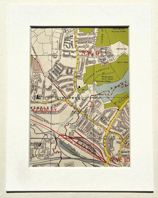 VINTAGE 1959 LONDON Map - Mounted - WEMBLEY, KINGSBURY, NEASDEN 6 £11. ...