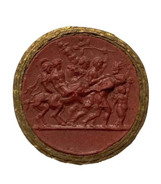 MÉDAILLON CIRE ROUGE Camée Personnages Sujet à l’Antique Triomphe ...