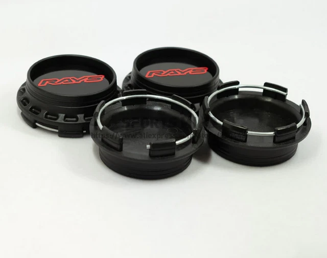4PCS 67MM RAYS Hubcaps Rim Caps Wheel Center Caps Badges Logo Black Red ...