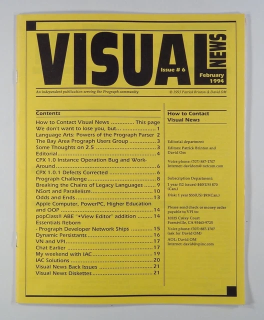 1994 VISUAL NEWS #6 Prograph CPX programming CLASSIC MAC COMPUTING ...