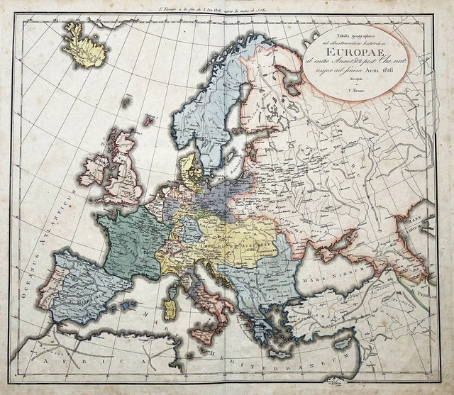 EUROPA EUROPE CONTINENT Kontinent map Karte 1816 Kupferstich engraving ...