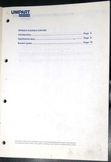 UNIPART PARTS CATALOG SPEEDO FLEXIBLE DRIVES Speedometer Shafts MMM1177 ...