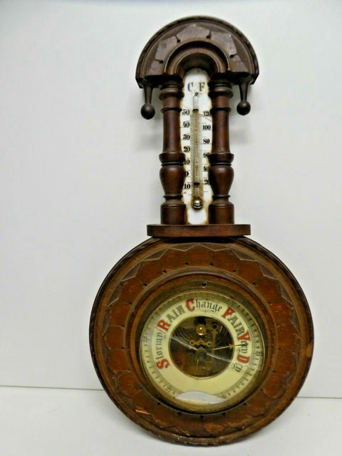 ANTIQUE WALL CLOCK Face Barometer Thermometer Ornate Carved $159.00 ...