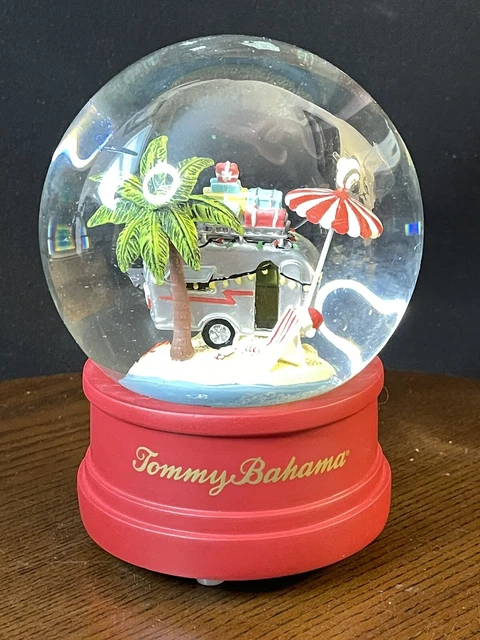 TOMMY BAHAMA CAMPER Palm Tree Surf Board Beach Snow Globe Music Box ...