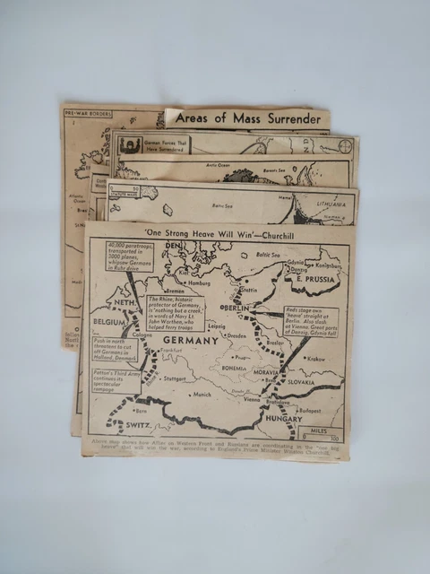 WWII END OF Nazi Regime Surrender Last Stand US Newspaper Maps 1+ Dozen ...