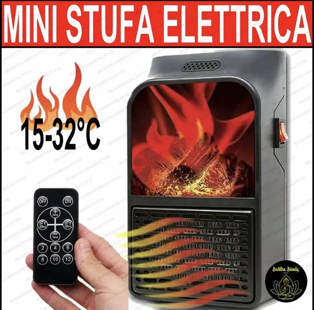 MINI STUFA STUFETTA Elettrica Termoventilatore + Telecomando Camino ...