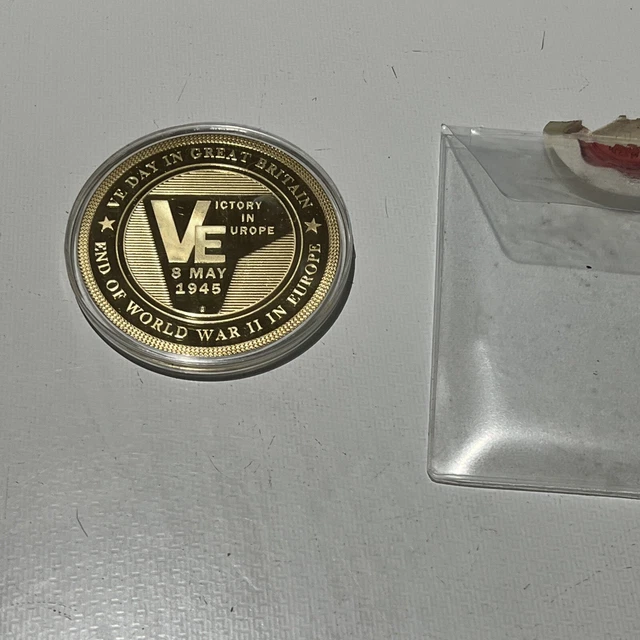 WINSTON CHURCHILL PRIME Minister VE Day Large Gold Plated Commemorative ...