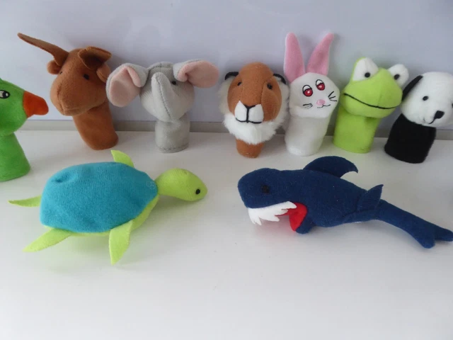 IKEA TITTA DJUR 10 Plush Animal Finger Puppets Shark Frog Lion Elephant ...