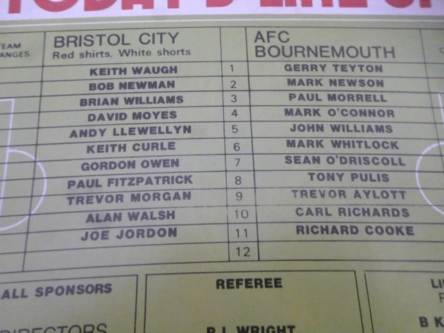 BRISTOL CITY V Bournemouth Saturday 21St February 1987 Division 3 £1.43 ...