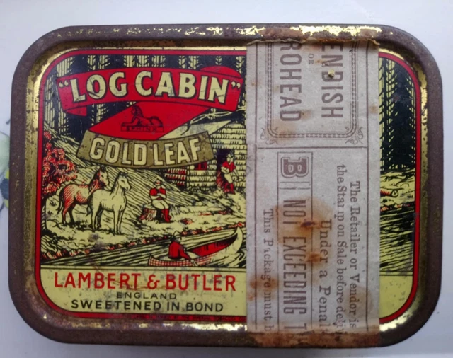 VINTAGE COLLECTABLE LAMBERT & Butler "Log Cabin" Tobacco Tin Empty rare ...