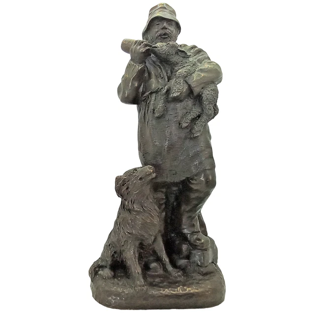 FARMER & LAMB Shepherd Cold Cast Bronze Figurine Ornament 9" Heredities ...