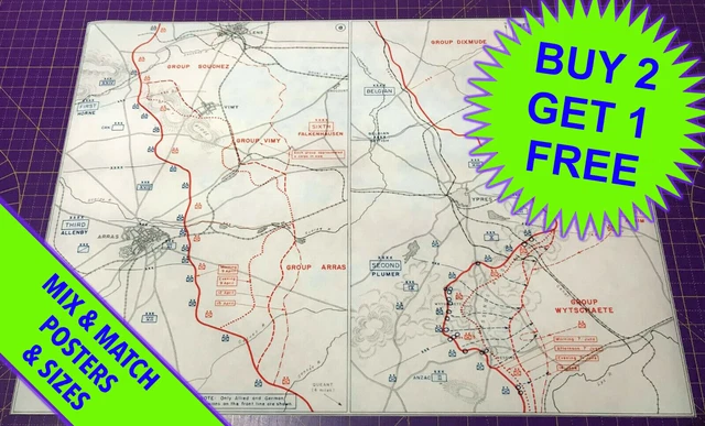 WW1 TRENCH MAP • Battle of Arras & Messines • Western Front • A4 - A1 ...