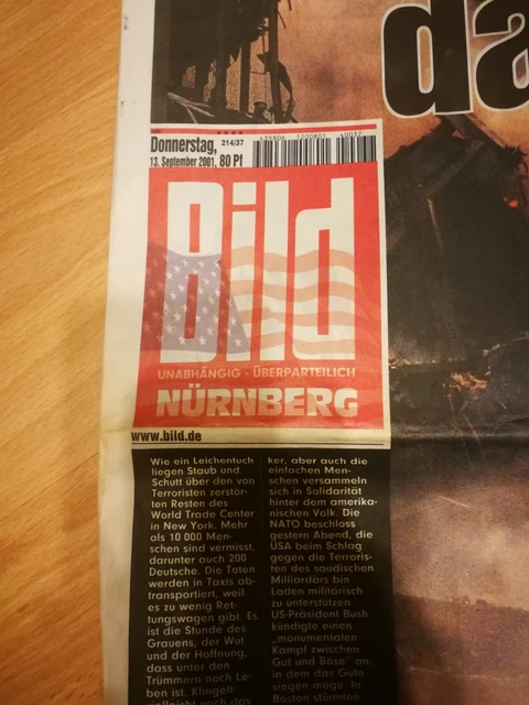 BILDZEITUNG VOM 13 September 2001 EUR 25,99 - PicClick DE