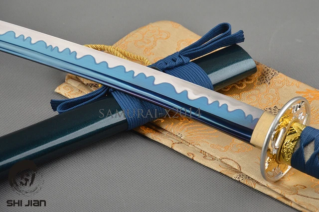 ELEGANT BLUE PRESENT Japanese samurai katana sword carbon steel blade ...