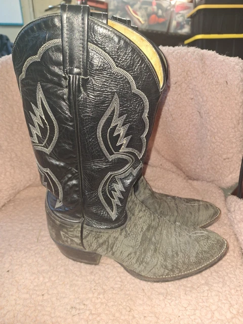 TONY LAMA GREY Leather Foot Black Shaft Western Boots, Mens Size 9d £20 ...