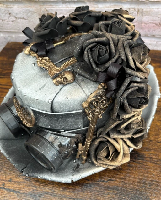 UNIQUE STEAMPUNK TOP Hat Metal Effect lock keys Goggles Roses 57cm (45 ...