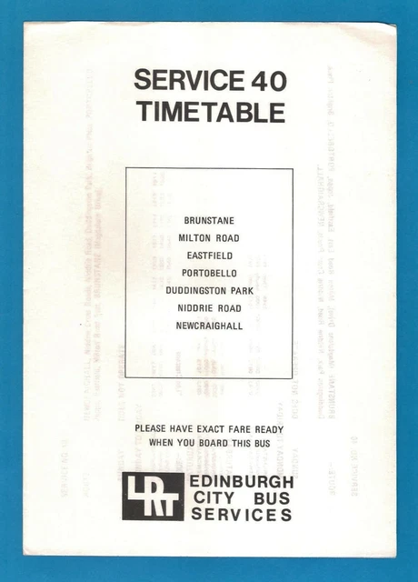 EDINBURGH BUS TIMETABLE - LRT Lothian 40 - Brunstane & Newcraighall ...
