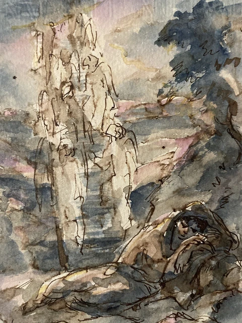 VERY NICE DRAWING Ink Watercolour Character Sleeping On Paper to ...