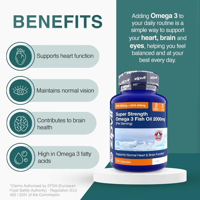 OMEGA 3 FISH Oil 2000Mg, EPA 660Mg DHA 440Mg per Daily Serving. 120 ...