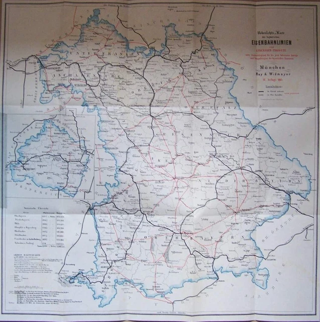 EISENBAHNKARTE MÜNCHEN 1863 Eisenbahn Karte Landkarte Streckennetz Bahn Bayern EUR 14,00 ...