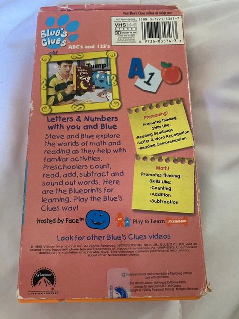NICKELODEON BLUES CLUES ABCs and 123s VHS Cassette Tape 1999-90s Kids ...