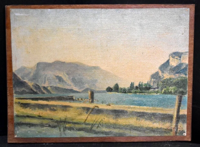 TABLEAU ANCIEN HUILE paysage bord de lac impressionniste signé fin XIXème EUR 1,00 - PicClick FR