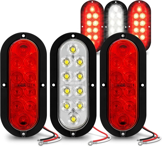 TRUE MODS 6 Inch Oval LED Trailer Tail Lights Kit, 4 Red 2 White ...