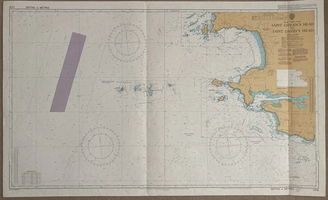 LARGE VINTAGE ADMIRALTY Map/Sea Chart Wales West Coast Saint Given ...