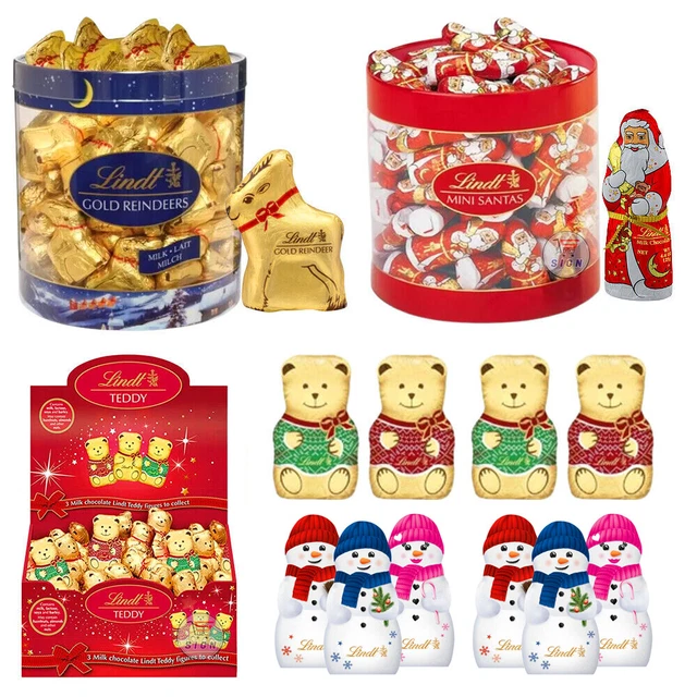 LINDT MILK CHOCOLATE Mini Teddy Bears Reindeer Santa Snowman Christmas ...