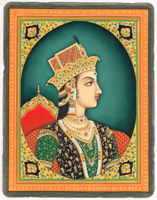 MINIATURE PORTRAIT PAINTING Of Mughal Queen Mumtaz Mahal On Paper 9x11 ...