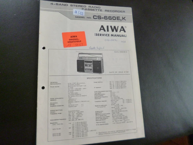 ORIGINAL SERVICE MANUAL Schaltplan Aiwa CS-660E EUR 11,90 - PicClick DE