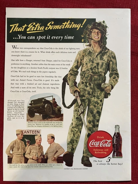 COCA-COLA “THAT EXTRA Something” Soldier WW2 1940’s Print Ad - Great To ...