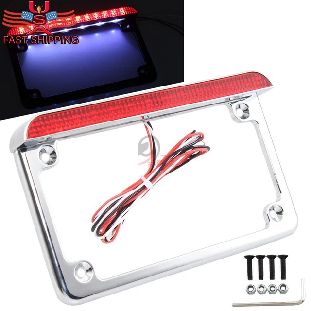 CHROME 7X4 INCH Motorcycle led Bar Reflector License Plate Frame Holder ...