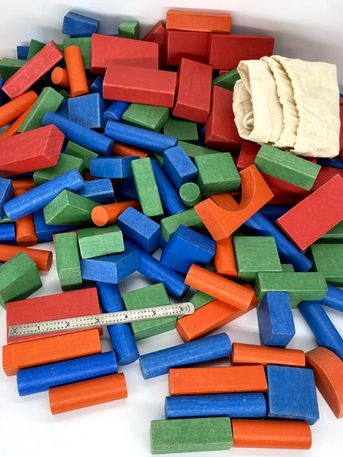 WOODEN BUILDING BLOCKS 192 Pieces Multi-Colored Multi-Shapes Child/Kids ...