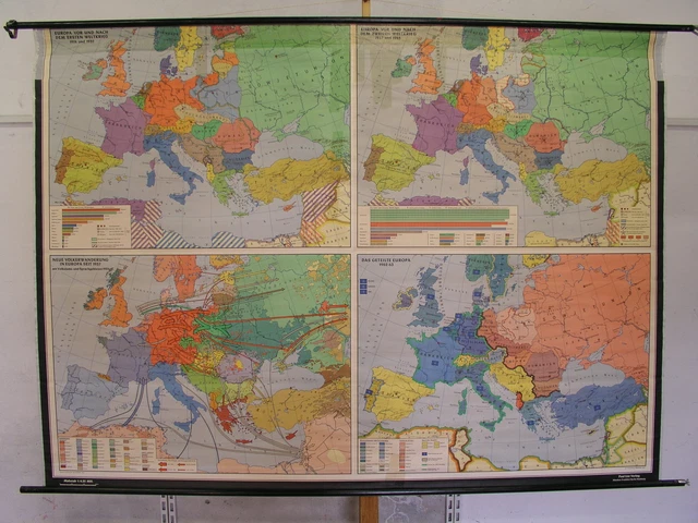 SCHOOL WALL MAP Europe 20th century war dead WWI WWII circa 1964 ...