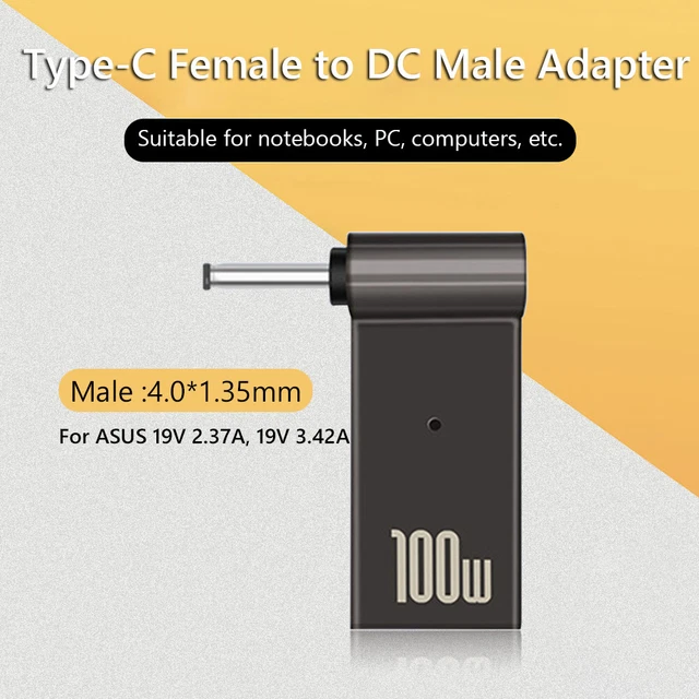 PD TYPE-C FEMALE to DC Male Jack Plug Converter for ASUS 19V (4x1.35mm ...