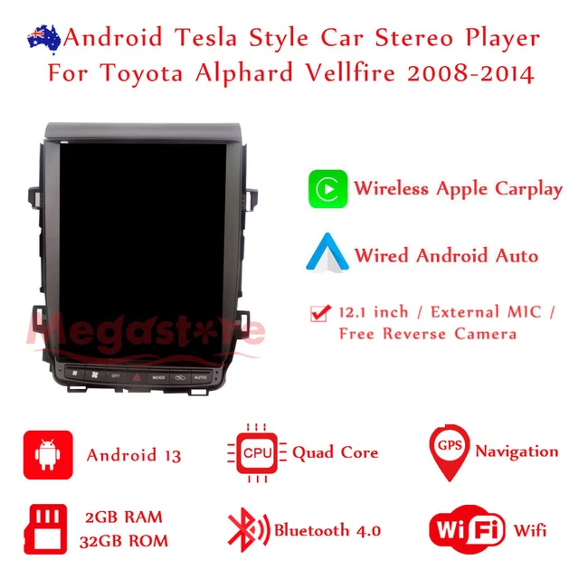 12.1& ANDROID 13 CarPlay car stereo Tesla Style auto For Toyota Alphard ...