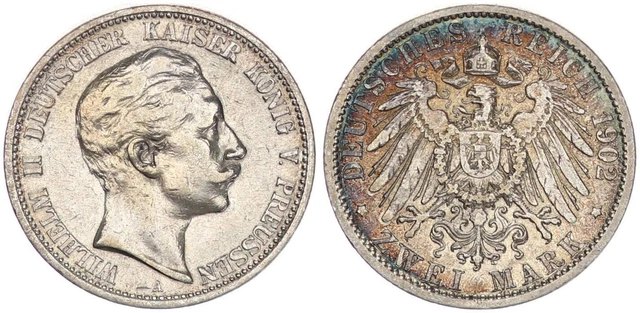 IMPERIO 1902A PREUSSEN 2 Marco Kaiser Wilhelm II MBC , Ligero Patina ...