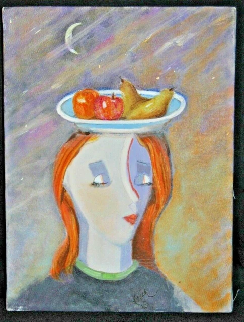 PLATE OF PEARS Original Acrylic Picasso Style Cubism Women/ Fruit 9" by ...