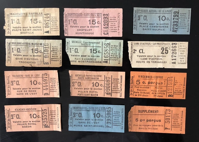 12 TICKETS OMNIBUS tramway CGO Paris avant RATP années 1910 EUR 16,05 ...