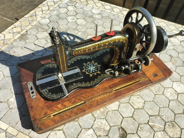 ANTIQUE VICTORIAN HAND Crank Fiddle Base Sewing Machine,Mother Pearl ...