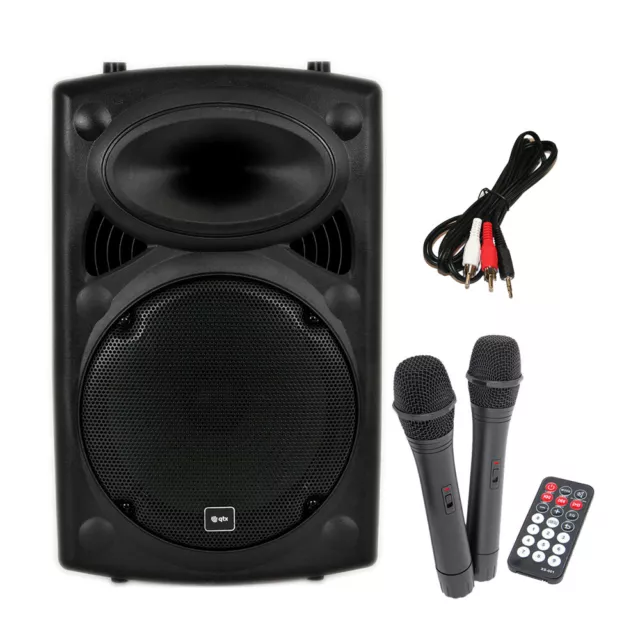 QTX QR12PA PORTABLE PA System USB Sound + 2 x Wireless Handheld inc ... QTX QR12PA PORTABLE PA System USB Sound + 2 x Wireless Handheld inc ...