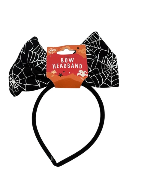 SPIDER WEB BOW headband black with spider web satin feel halloween ...