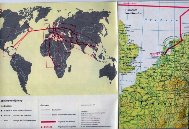 INTERFLUG AIRLINE FLUGSTRECKEN Streckenkarte Route Maps 1977 Germany ...