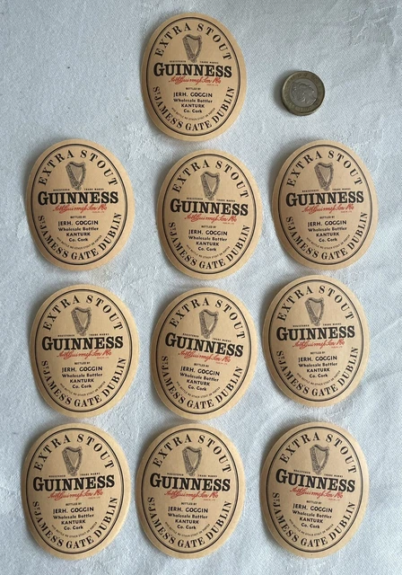 10 GENUINE OLD IRISH GUINNESS LABELS from JERH GOGGIN KANTURK Co CORK ...