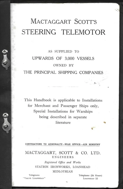 MACTAGGART SCOTT'S STEERING Telemotor Installation Handbook Merchant ...