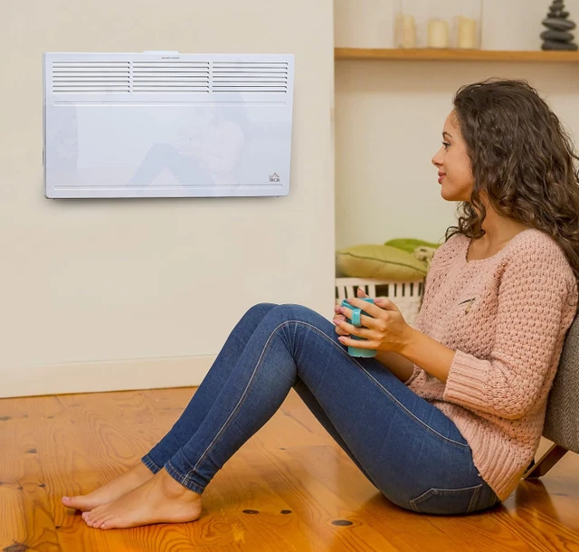 HOMCOM CONVECTOR RADIATOR Heater w/ Adjustable Thermostat - White warm ...