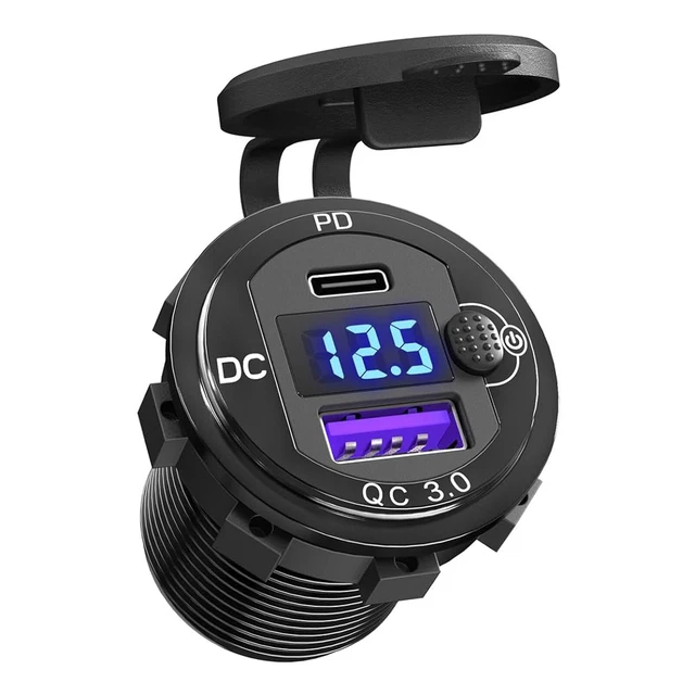 PD 20W USB-C and 18W QC3.0 USB Port Aluminum USB C 12V Charger Socket ...